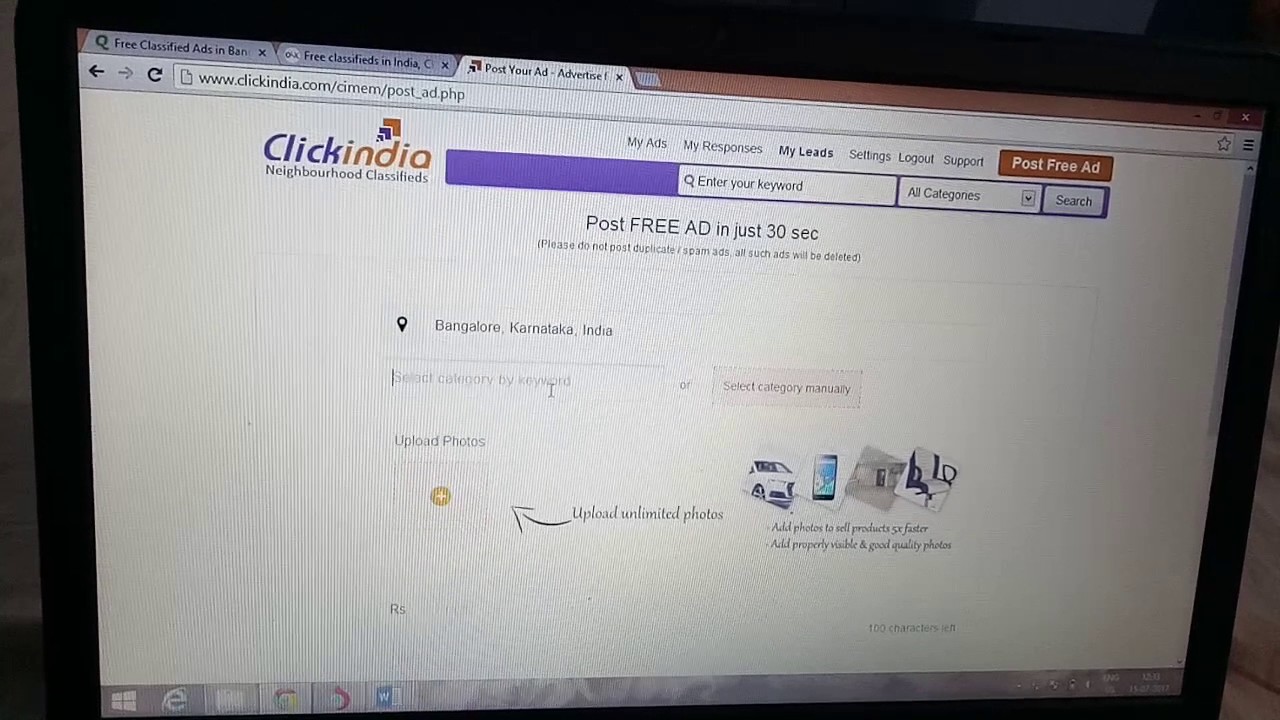 Registering and posting ads in click india - YouTube
