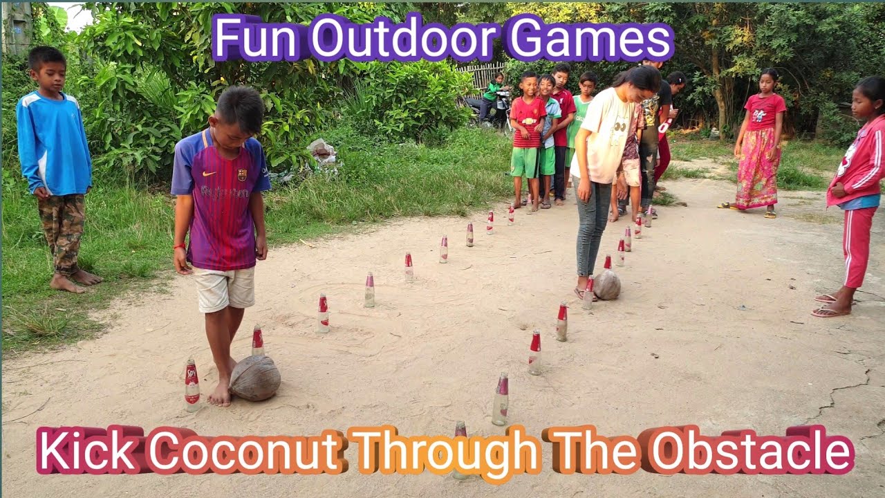 Kick Coconut Through The Obstacle | Fun Outdoor Games | Fun Team ...