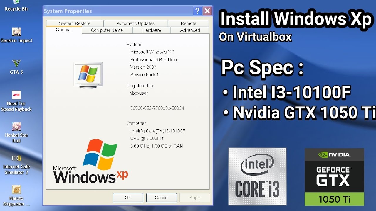 Install Windows XP on Virtualbox | Intel I3-10100F & Nvidia GeForce GTX ...