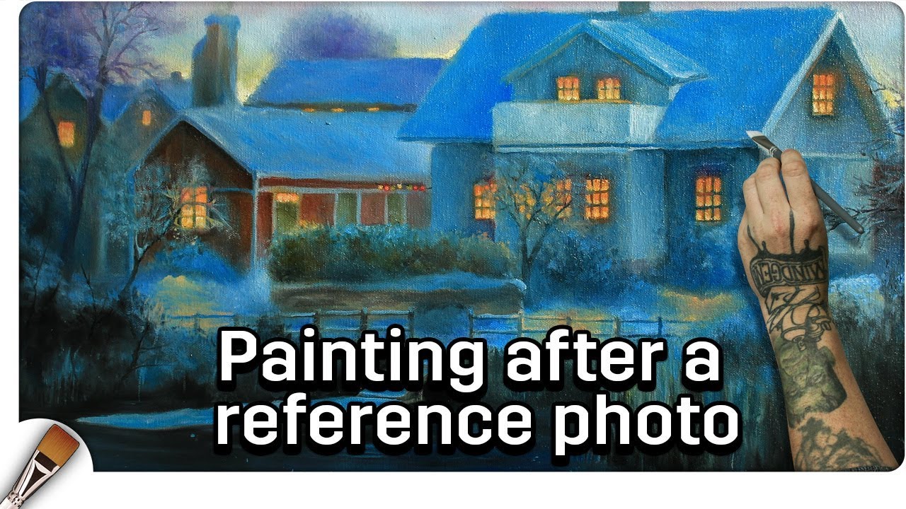 Painting after a reference Photo | Painting a winter sky - YouTube