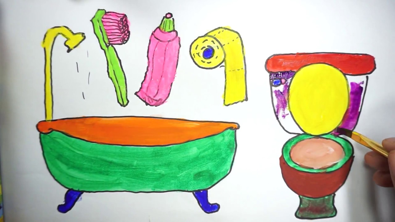 Coloring Pages Bathroom | Kids Learn Drawing | Art Colours for Children ...