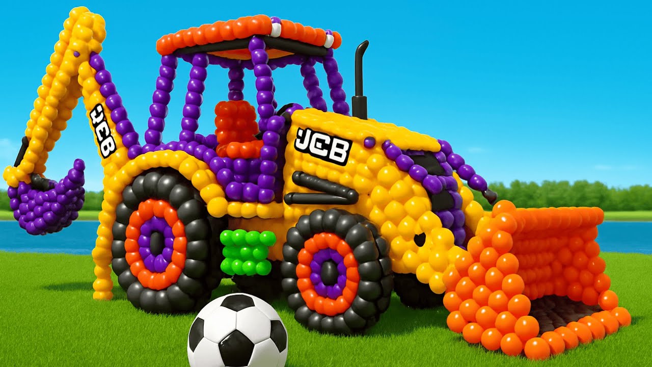 Clown Kicks the Ball — Balloon, Bulldozer , Excavator Race Car, Monster ...
