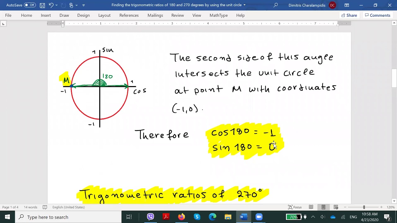 Finding the trigonometric ratios of 180 and 270 degrees - YouTube
