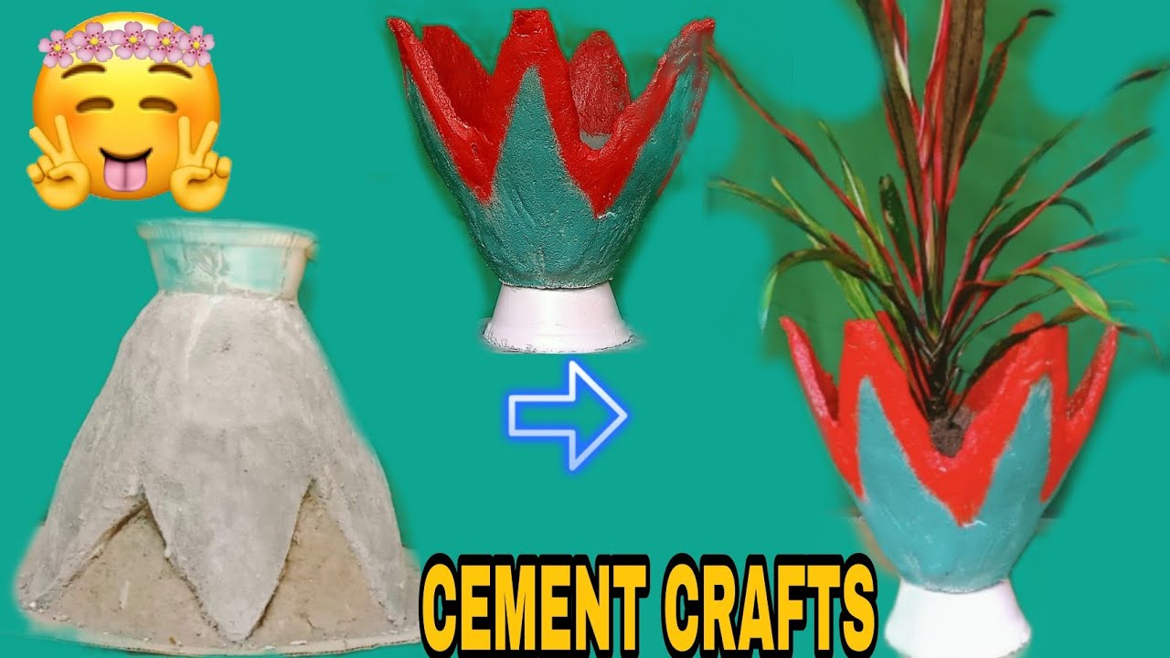 5-Minute Cement Crafts | Unique Potted Plant Made From Cement and Green ...