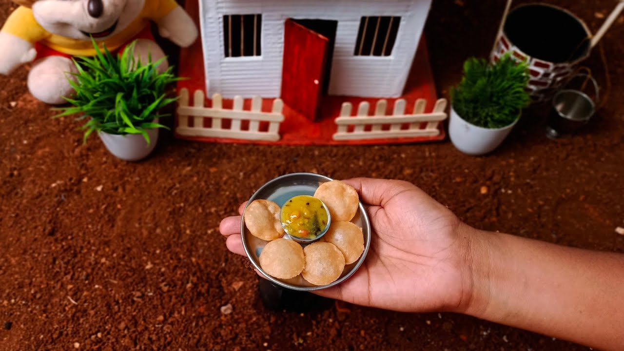 Miniature puri with puri curry| miniature cooking| tiny cooking| little ...