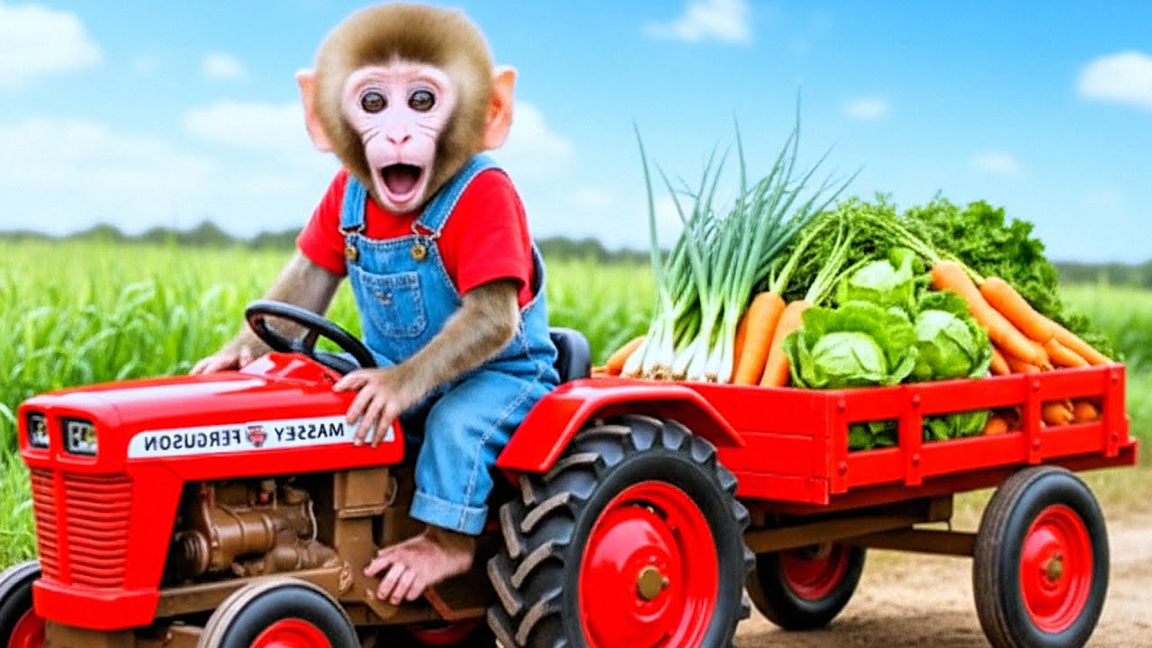 Monkey Farmer Drives Tractor To Deliver Fresh Vegetables To Town ...