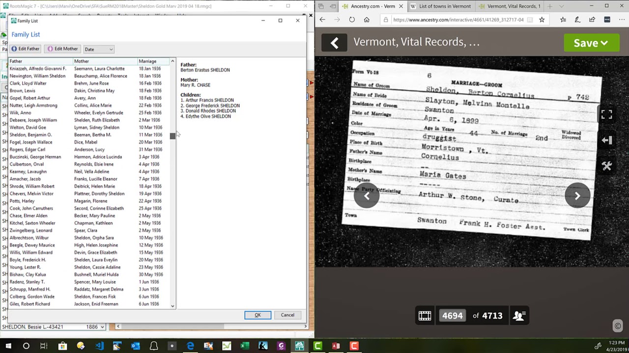 RootsMagic Vermont Vitals Cleanup using a Marriage card and date sort ...