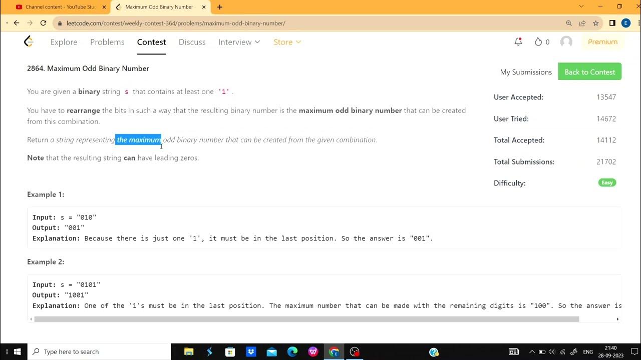 Leetcode 2864 Maximum Odd Binary Number In Python YouTube leetcode-2864-maximum-odd-binary-number-in-python-youtube