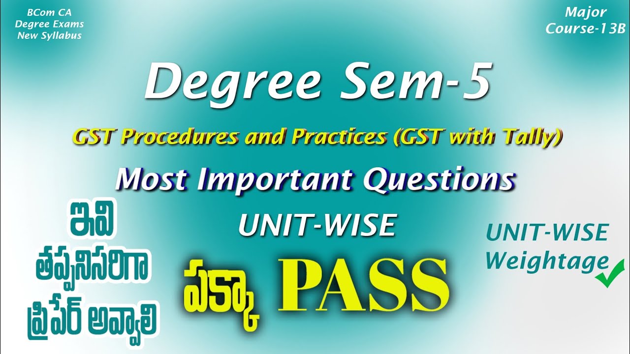 Degree Semester 5 - GST with Tally Most Important Questions UNIT-WISE ...