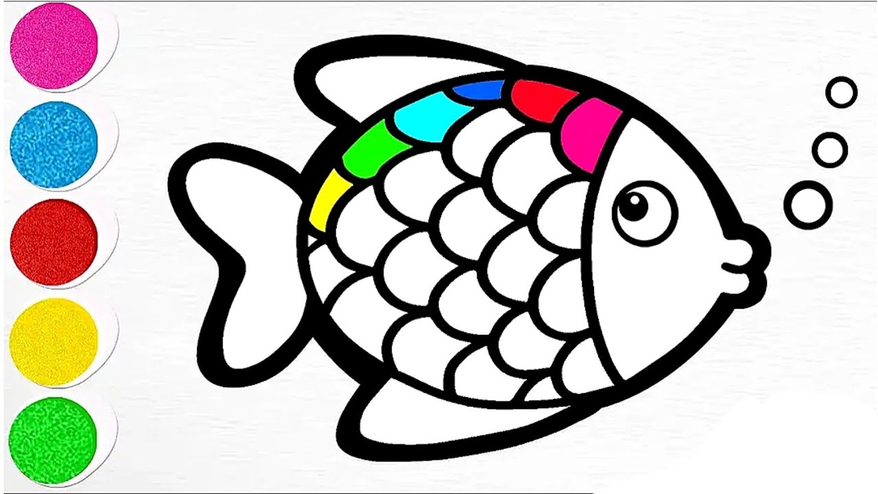 How to draw rainbow Fish | Easy fish drawing and coloring for kids and ...