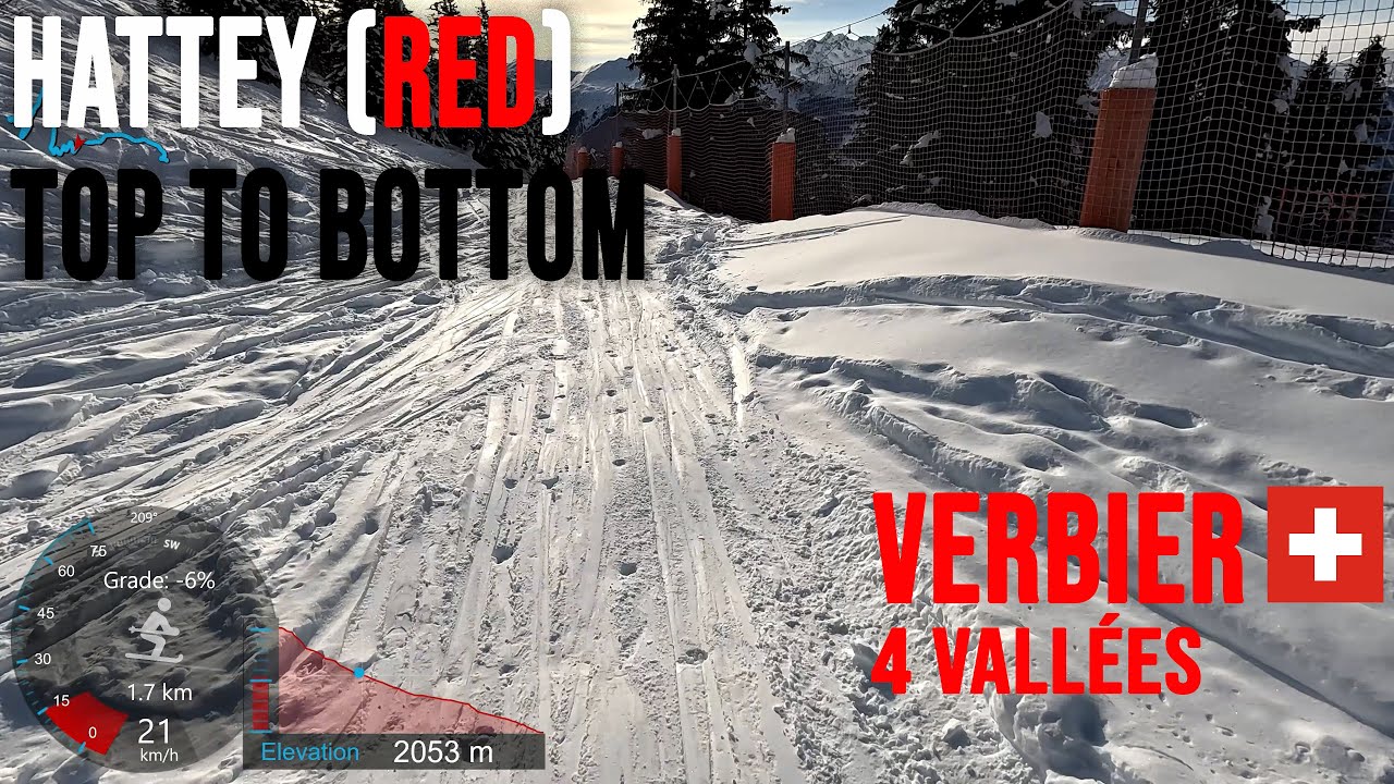 [4K] Skiing Verbier, Hattey (Red) - Closed, Top to Bottom, 4Vallées ...