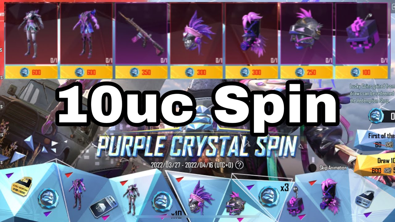 purple crystal spin in bgmi 10 uc spin - YouTube