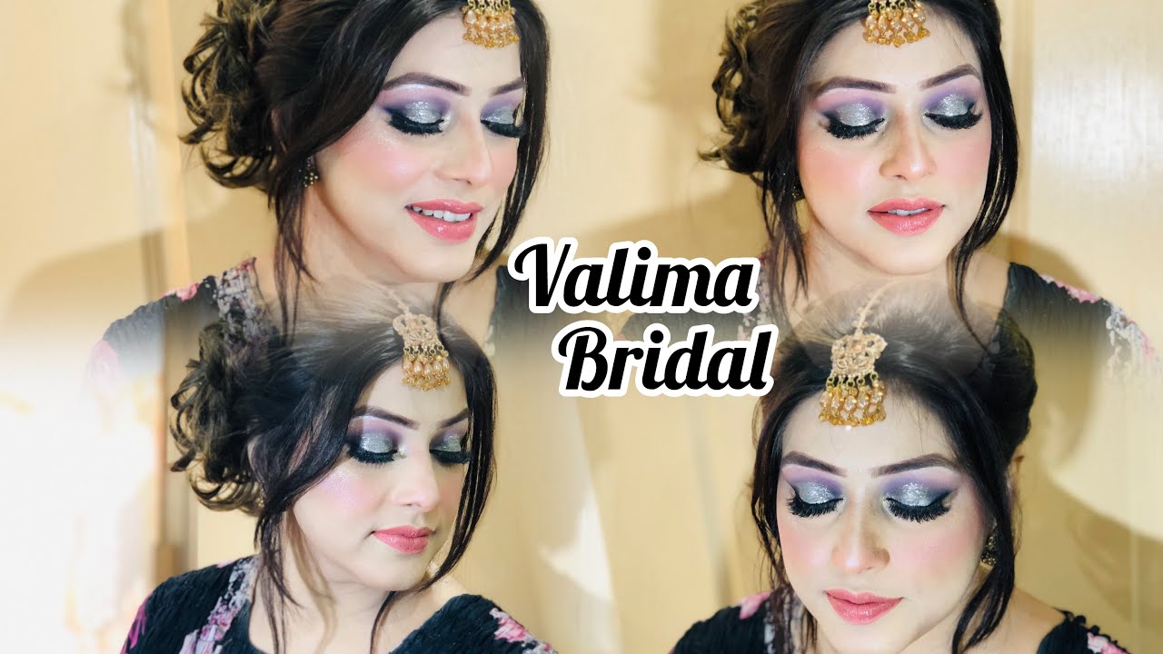 Valima bridal makeup tutorial||silver pink glitter eye makeup||glossy ...
