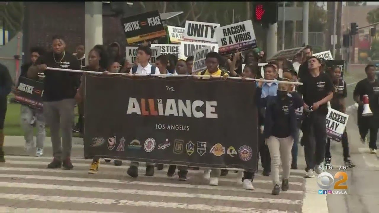LA's professional sports teams, police join youth in Unity March - YouTube