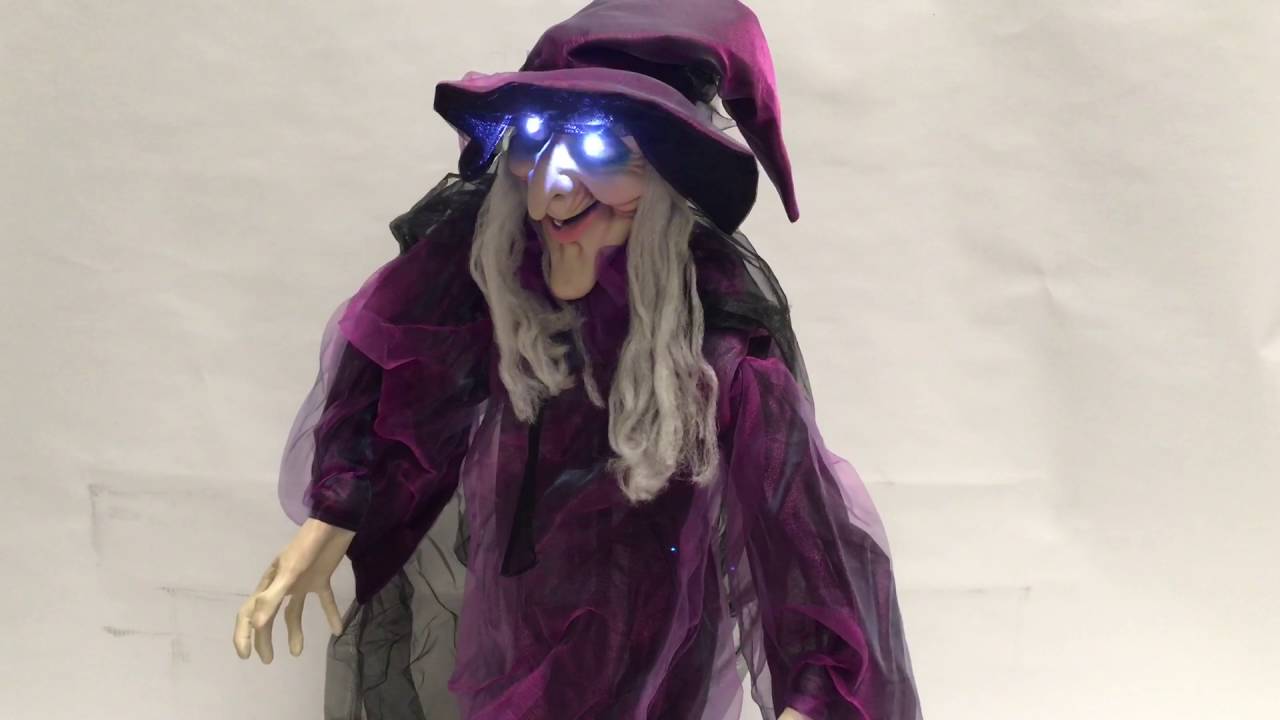 Animated Halloween Standing Witch with Long Hair and Broom Stick - YouTube