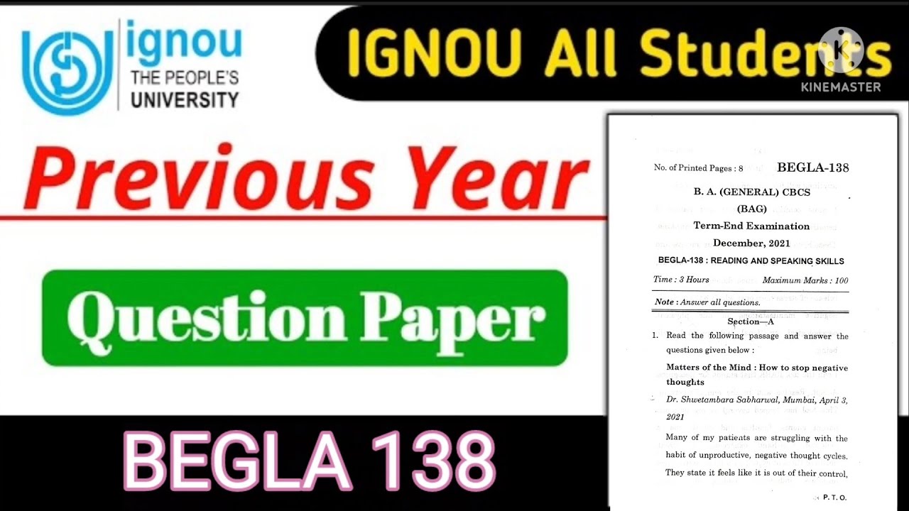 BEGLA 138 Previous Year Question Paper || IGNOU || BEGLA 138 Question ...