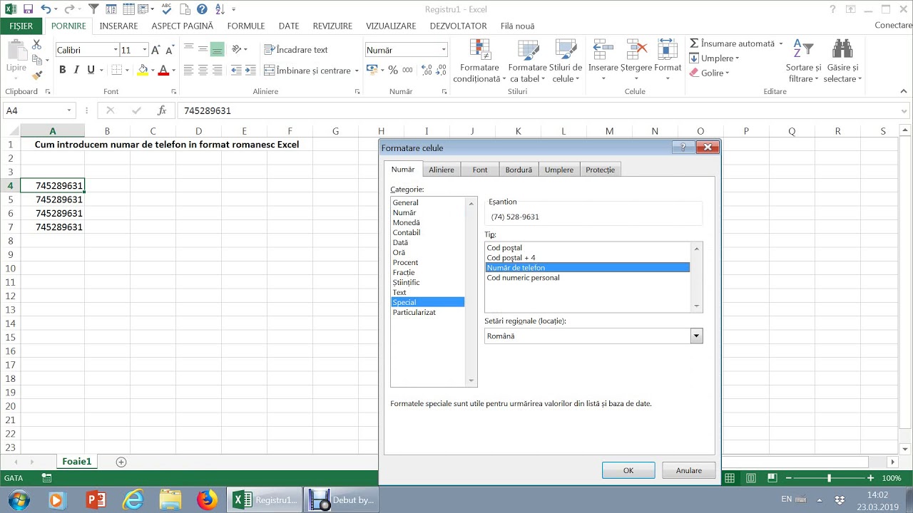 Formatare numar de telefon Excel in format romanesc - YouTube