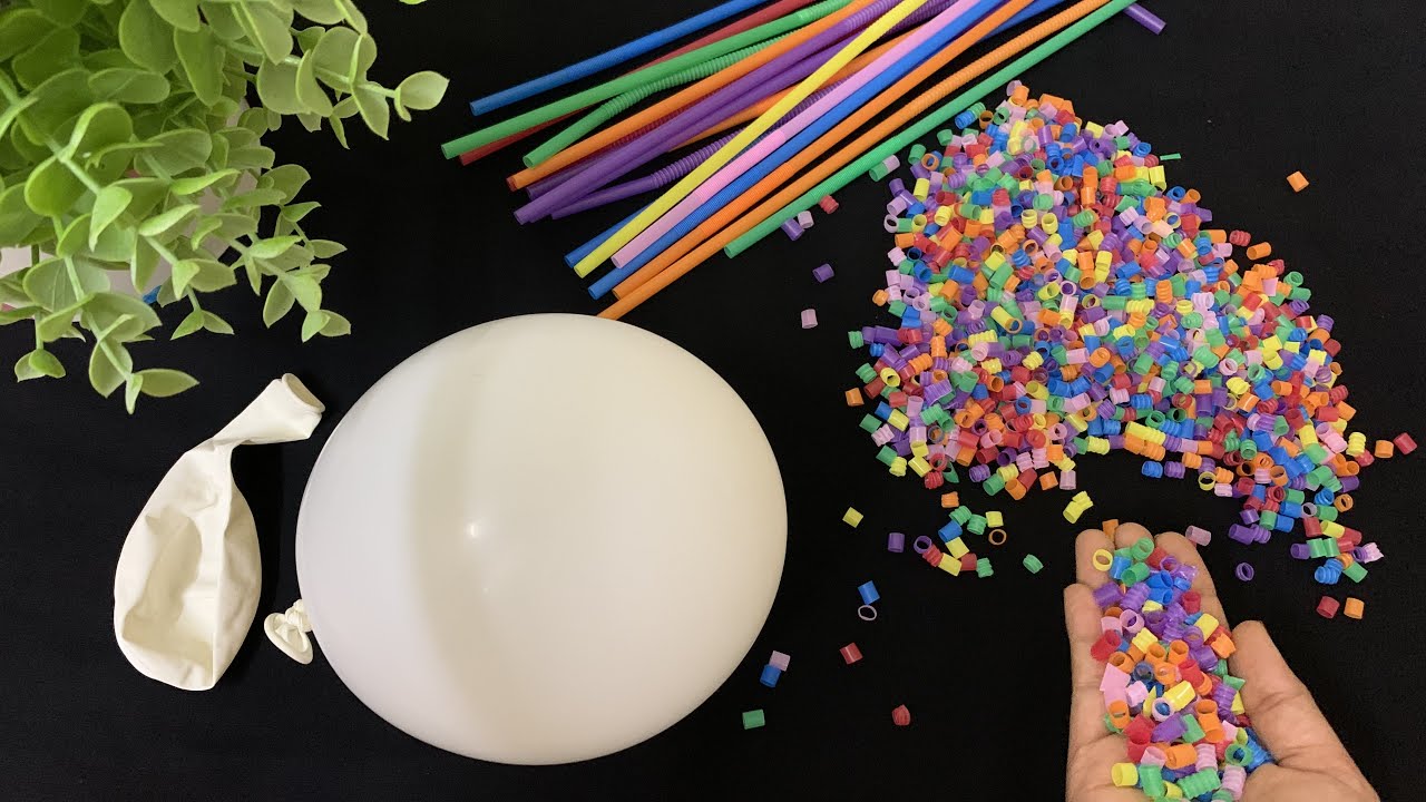 How to make flower pot with balloon and straw | Flower vase with ...