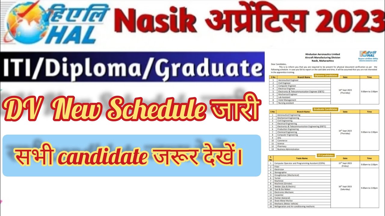 HAL Nasik Apprentice DV New Schedule 2023 जारी, HAL Nasik Apprentice ...