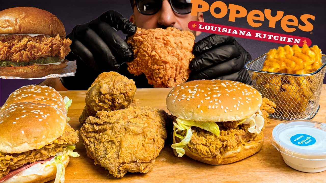 ASMR POPEYES FRIED CHICKEN SANDWICH + SUPER SUPREME CHICKEN SANDWICH ...