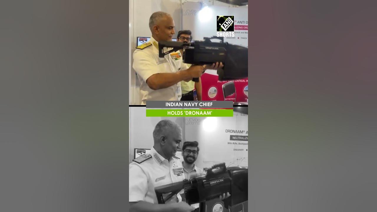 Indian Navy Chief Admiral R Hari Kumar holds the 'Dronaam' counter-drone system - YouTube