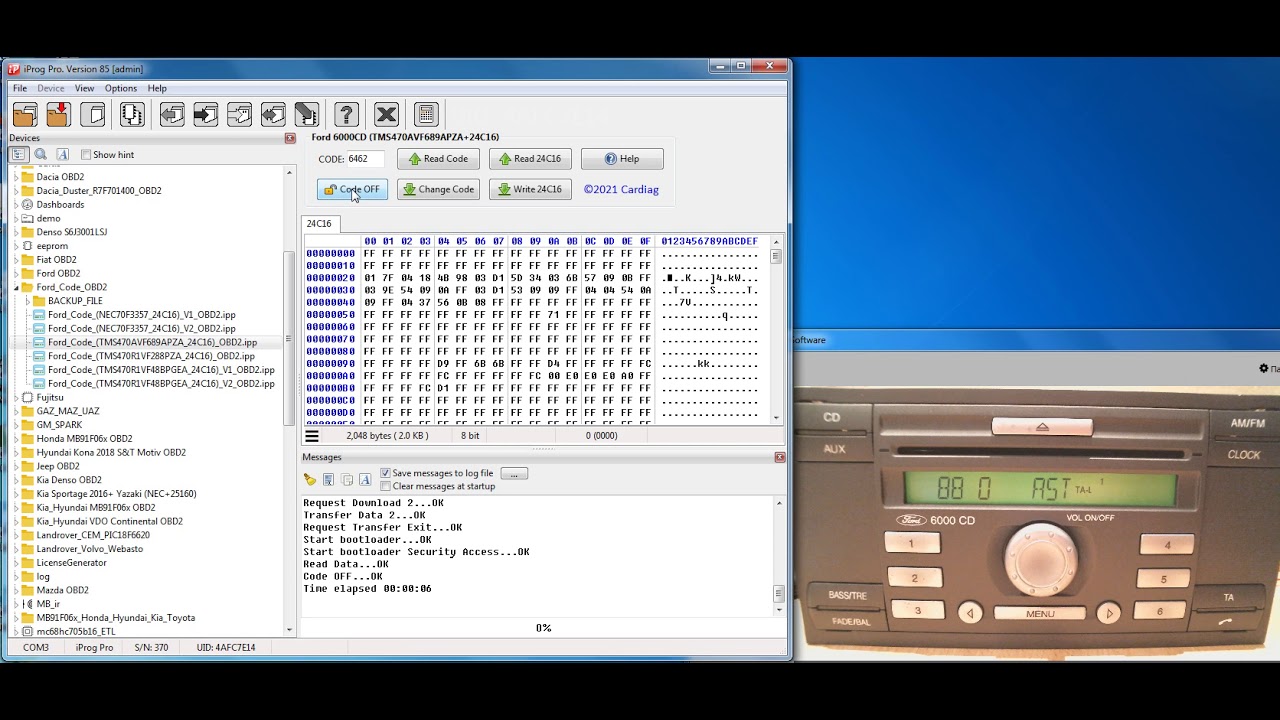 IprogPro Ford 6000CD TMS470AVF689APZA+24C16 OBD2 - YouTube