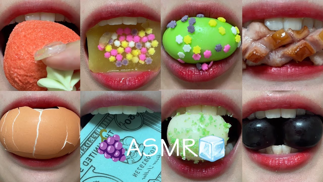 asmr 15FOOD MARSHMALLOW SAUSAGE EGG GRAPE ICE eating sounds - YouTube