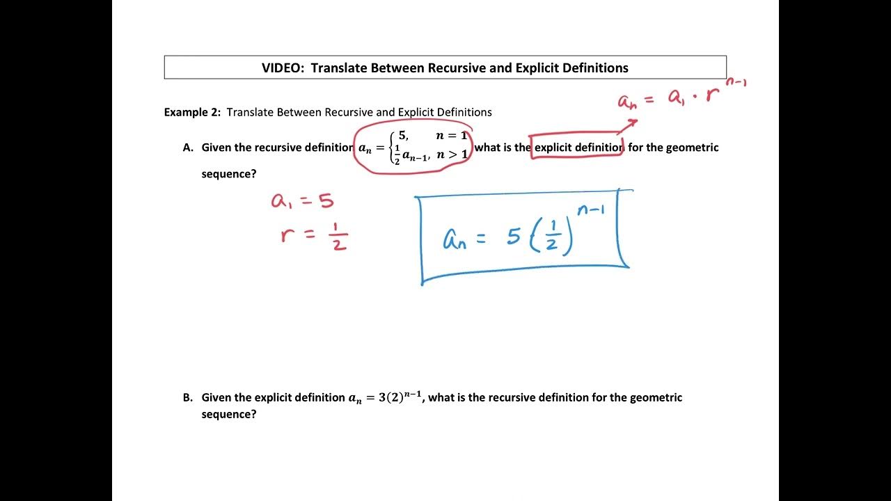 Translate between Recursive and Explicit Definitions - YouTube