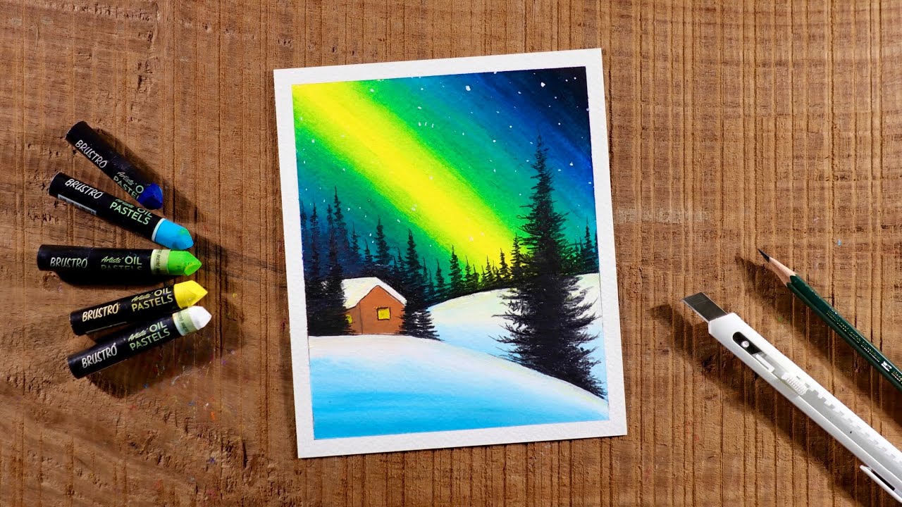 Beautiful Snow Landscape / Drawing with Oil Pastels / Step by Step ...