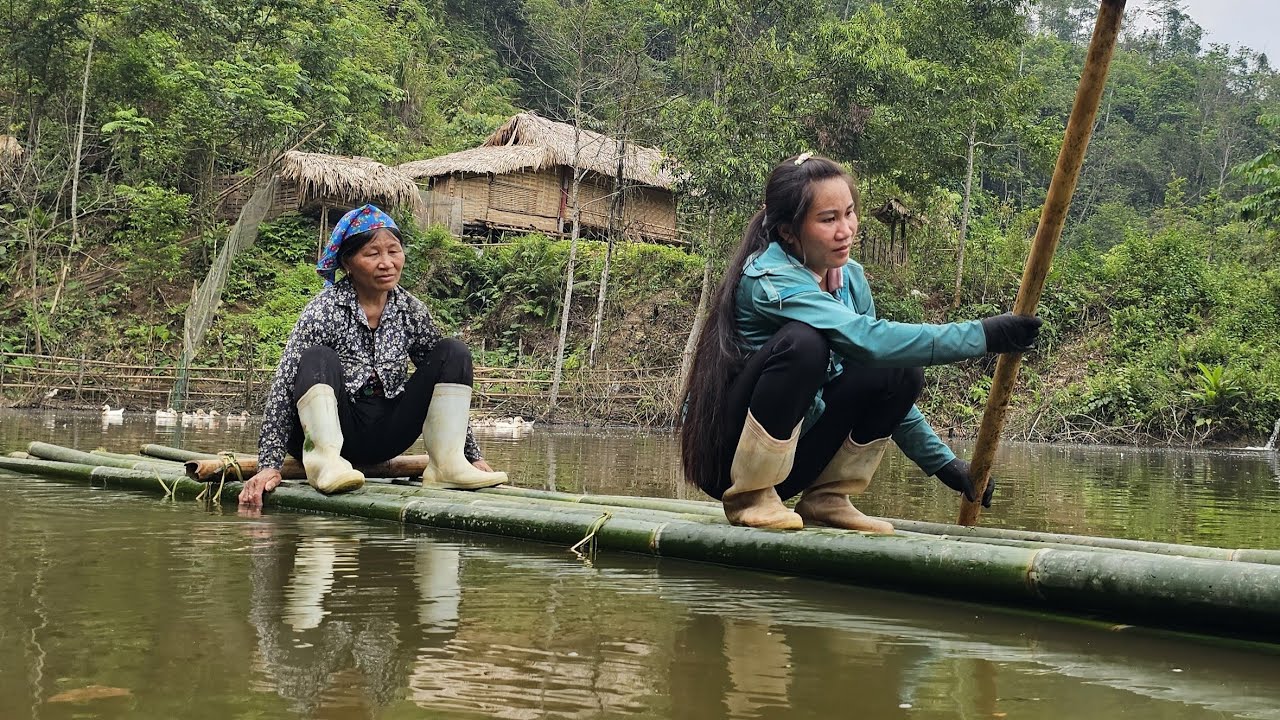 The single woman and her grandmother - building a floating raft - are ...
