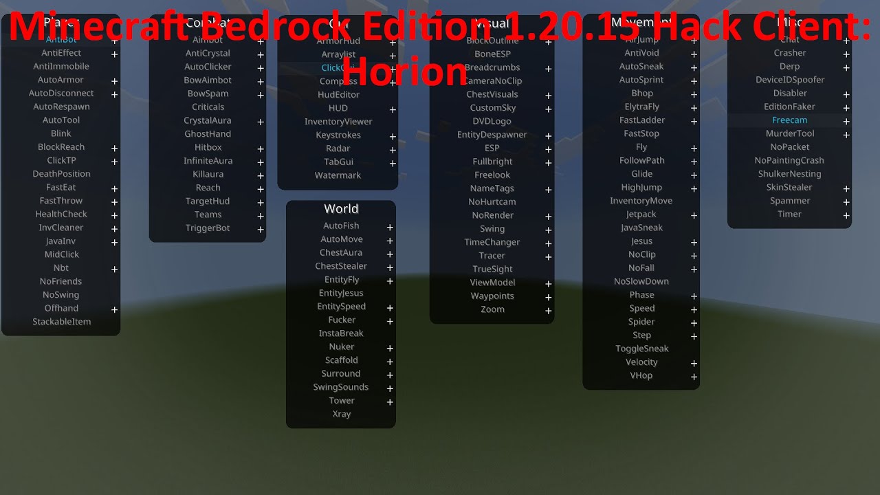 Minecraft Bedrock Edition 1.20.15 Hack Client: Horion - YouTube