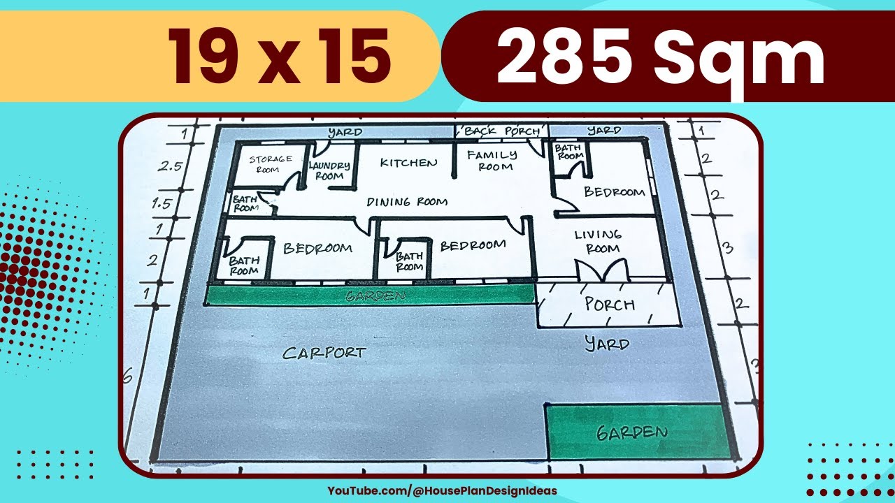 285 square meter House Plan Design 19x15 meters 3 Bedroom - YouTube