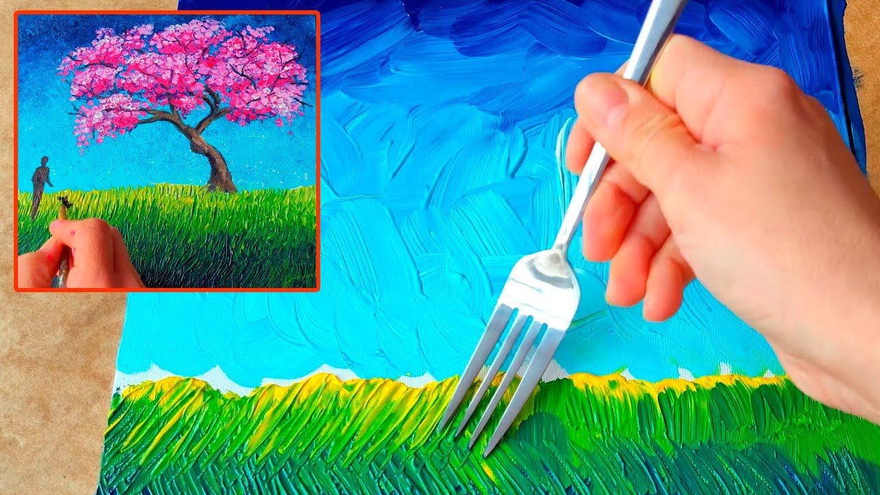 Amazing Technique of Painting With Acrylic Paints. I used a Fork and ...