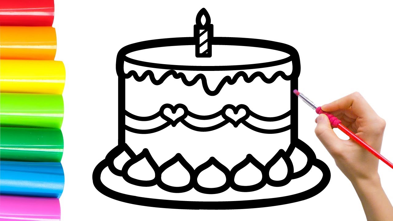 How to draw birthday cake and fun coloring for kids - YouTube