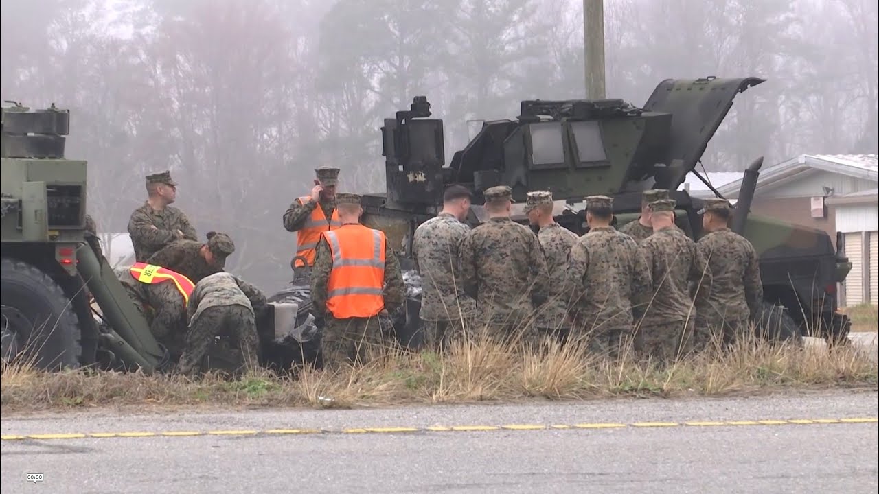 Raw video: Camp Lejeune HumVee catches fire in Jacksonville - YouTube