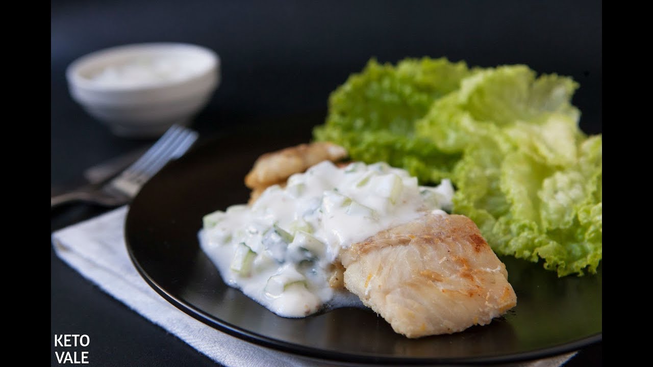 Keto Fried Fish with Cucumber Raita Low Carb Recipe - YouTube