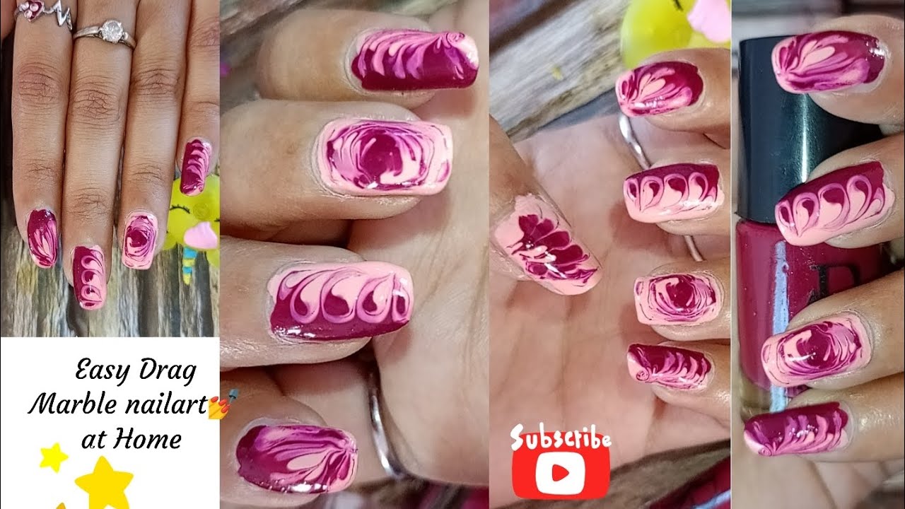Easy Drag Marble nailart design at home|| Marble nails 2024 💅 || #nailart#nails#marblenails# ...
