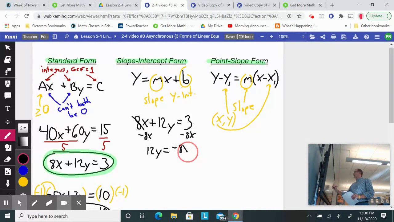 Alg 2 Three Forms of Linear Equations (can convert from one to another ...