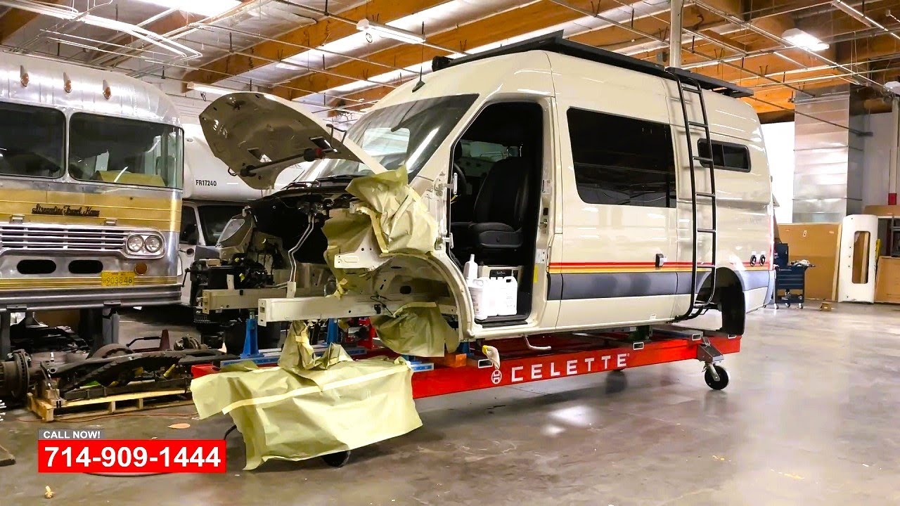 Mercedes Sprinter Camper Van Collision Repair on Celette bench - YouTube