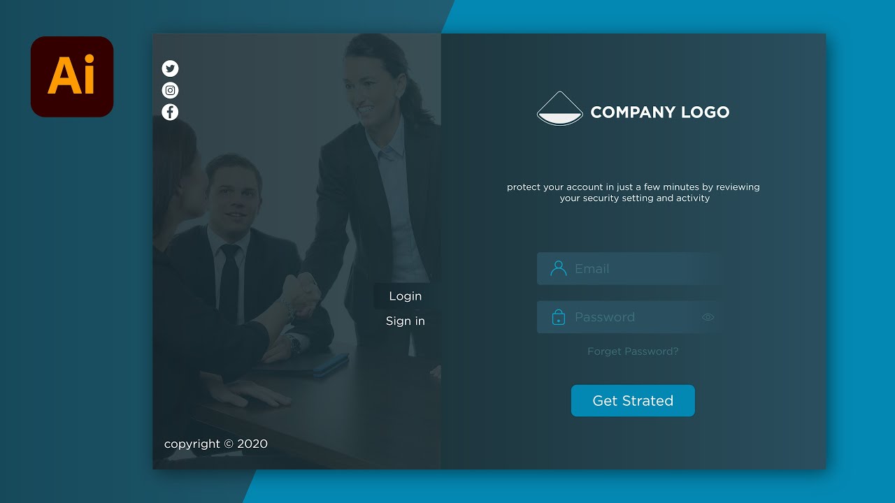 login page design UI Design in illustrator - YouTube