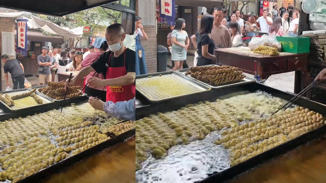 Super delicious Chinese street food - fried mahua, she earns $500 a day ...