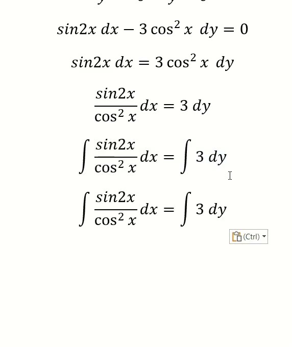 Calculus Help: Separable Differential Equations: y^2 sin2x dx-3y^2 cos ...