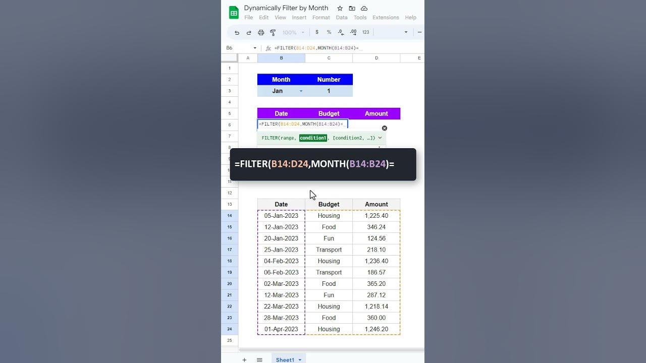 Dynamically Filter by Month in Google Sheets #shorts - YouTube