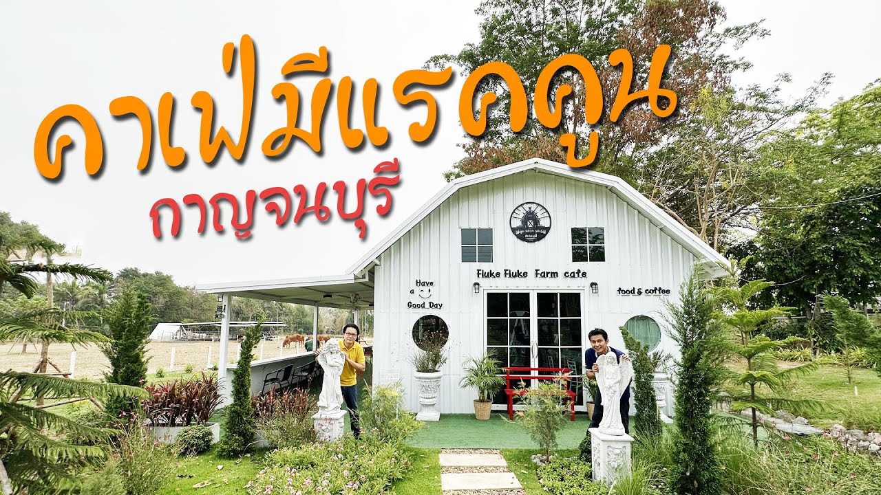 คาเฟ่มีแรคคูน กาญจนบุรี Fluk Fluk Farm Cafe - YouTube