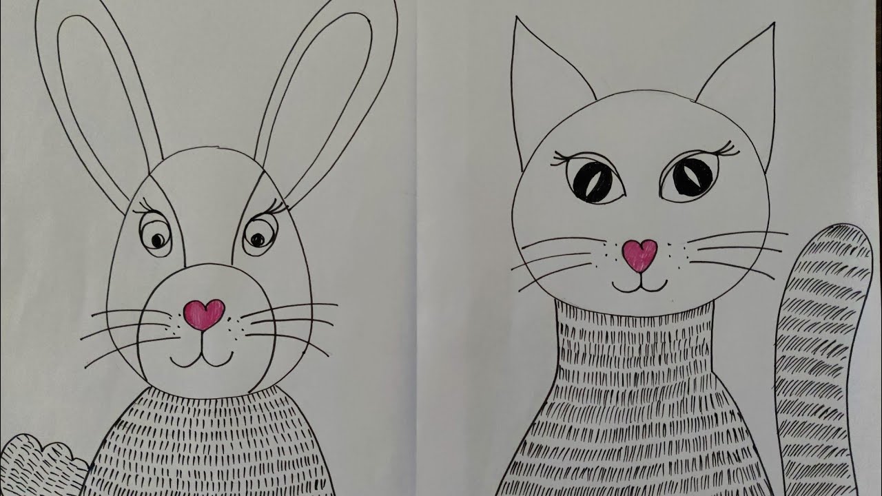 How To Draw The Fur Patterned Rabbit and Cat | Simple Animals Drawing ...