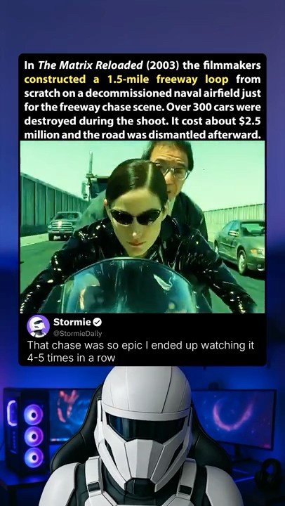In The Matrix Reloaded (2003) a 1.5 mile freeway was built for a chase ...