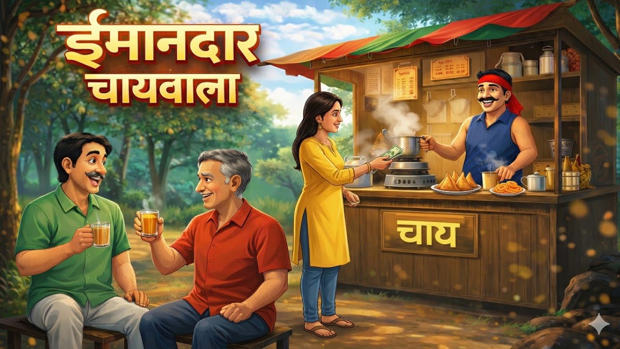 ईमानदार चायवाला । IMAANDAR CHAIWALA । HINDI KAHANIYA । CARTOON STORY ...