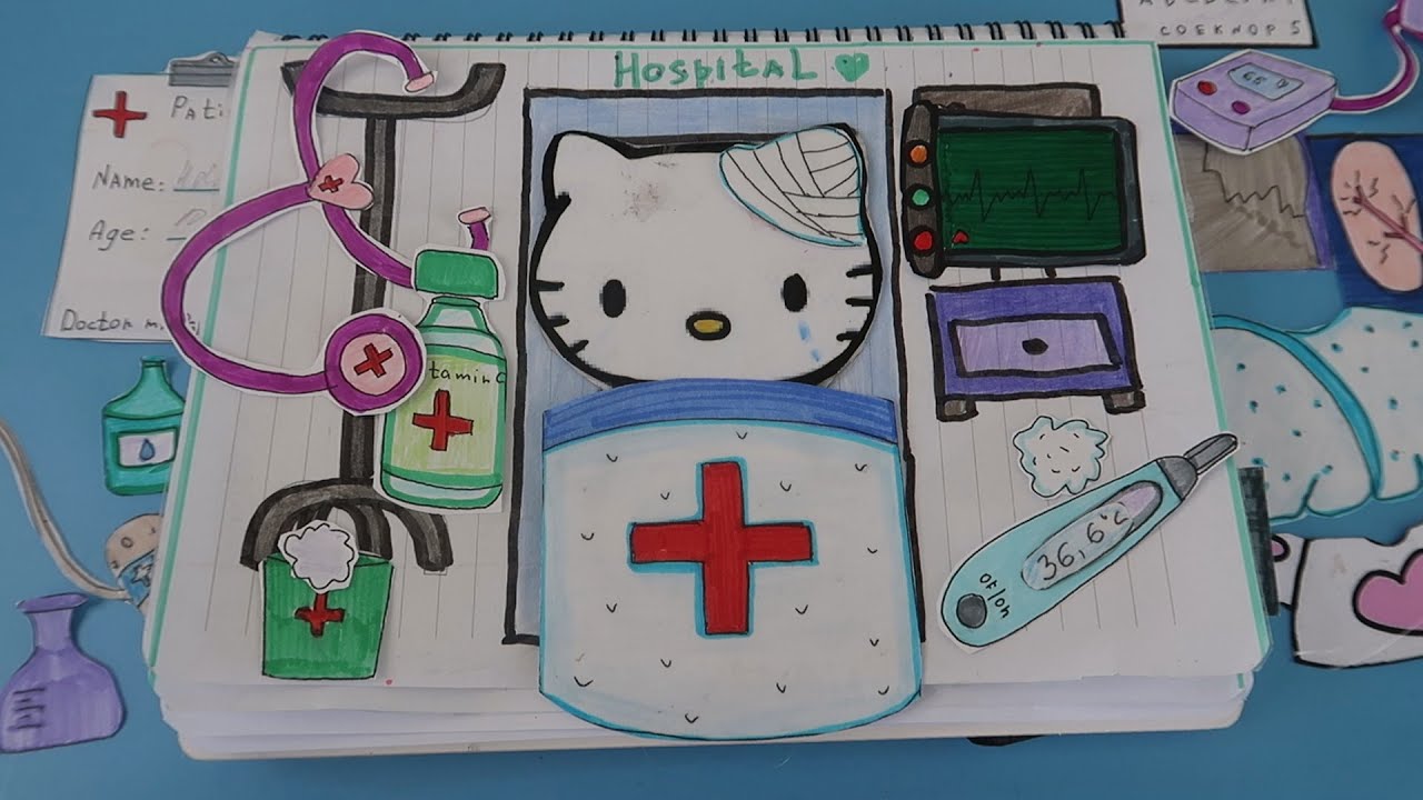 How to make a paper doctor | Caring for an injured HELLO KITTY | 다친 고양이 ...