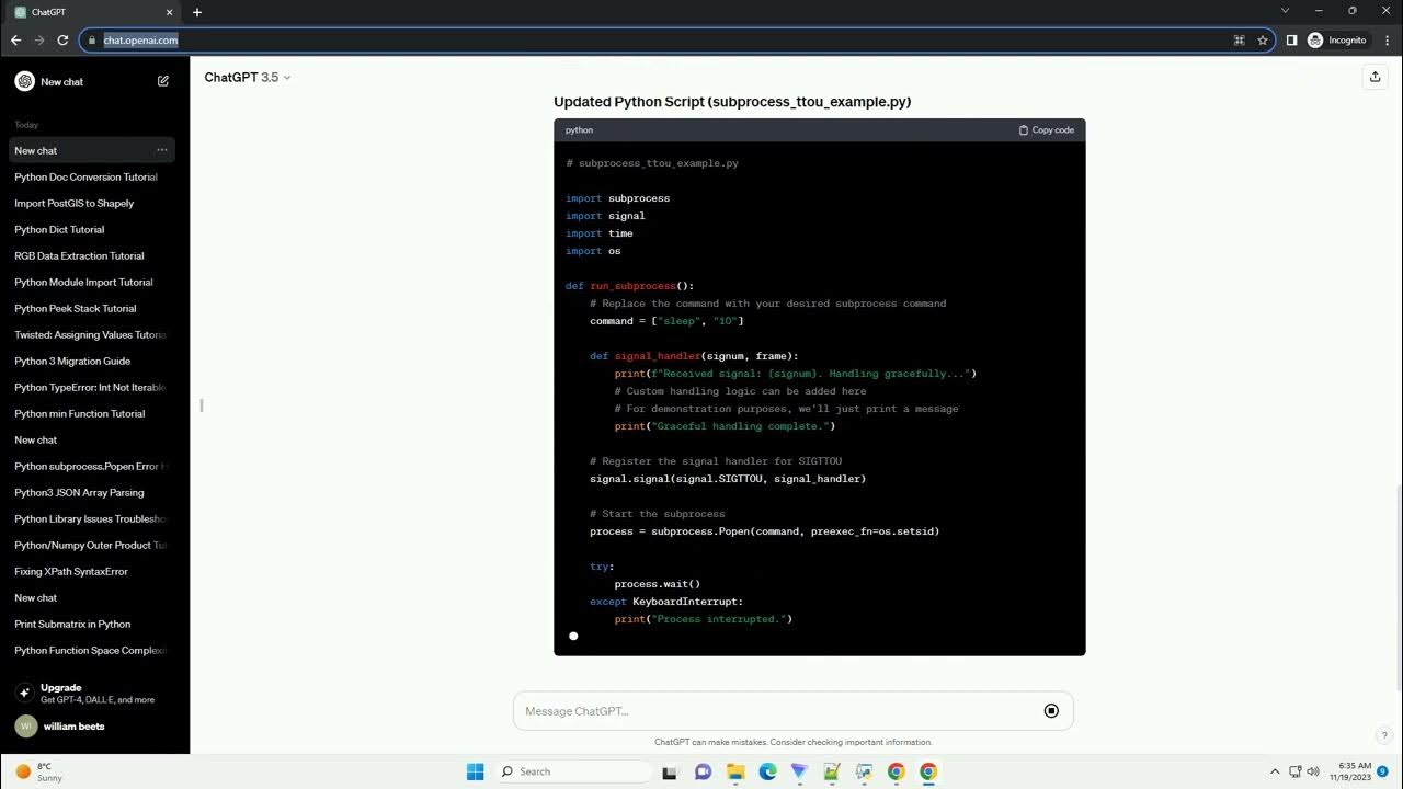 Executing Subprocess In Python With Gunicorn Displays This Info Handling Signal Ttou Youtube