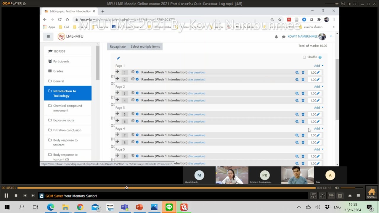 04 MFU LMS Moodle Online course 2021 Part 4 การสร้าง Quiz ตั้งเวลาและ ...